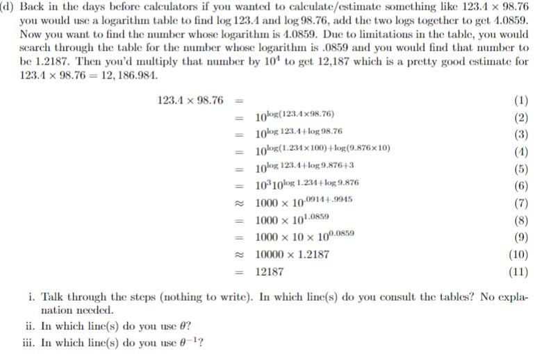 Solved d) Back in the days before calculators if you wanted | Chegg.com