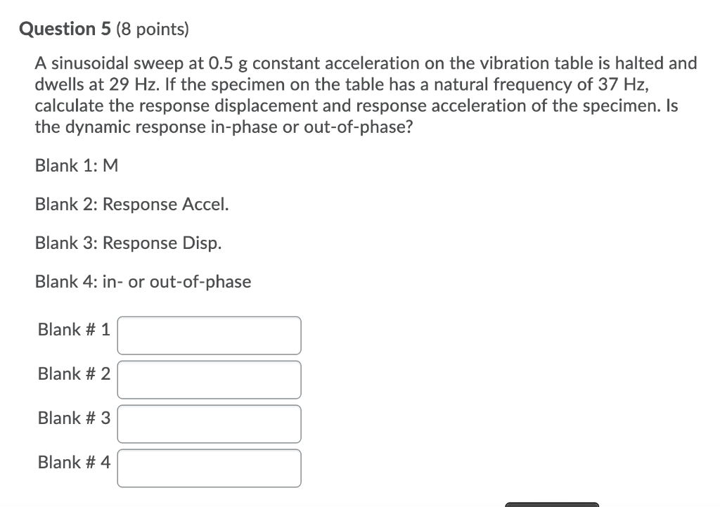 Solved Question 5 (8 points) A sinusoidal sweep at 0.5 g | Chegg.com