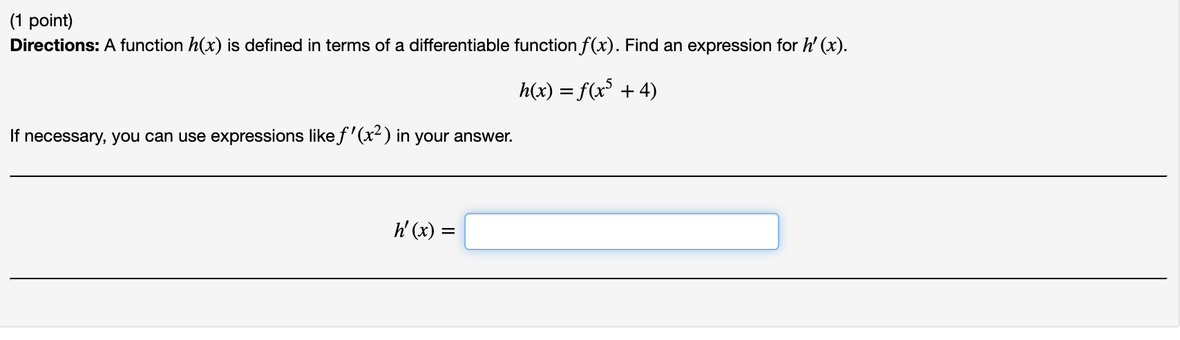 Solved (1 point) Directions: A function h(x) is defined in | Chegg.com
