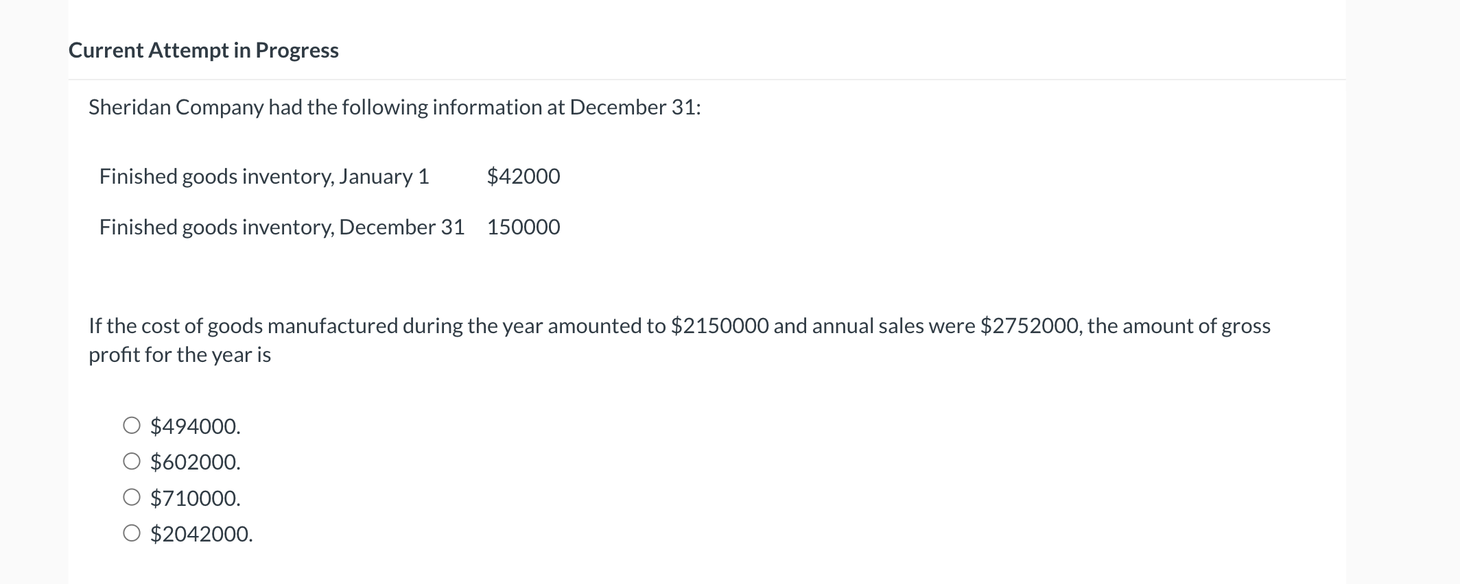 Solved Sheridan Company had the following information at | Chegg.com