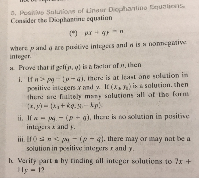 Solved 5. Positive Solutions of Linear Diophantine Equations | Chegg.com
