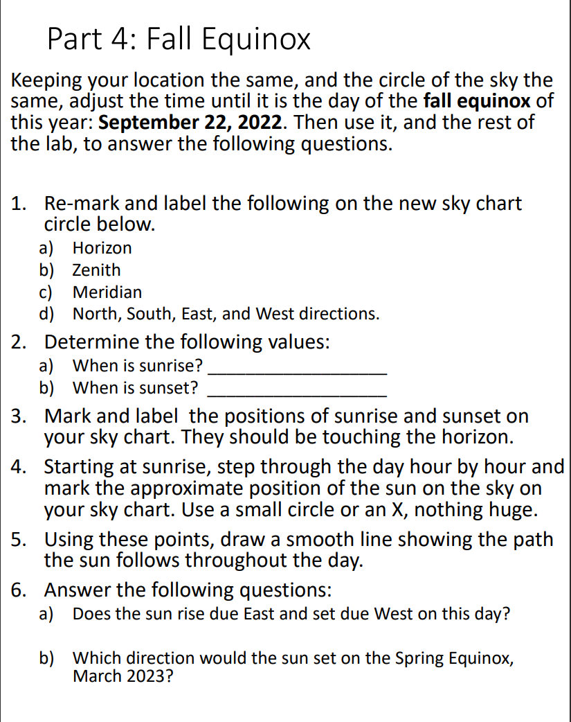 Solved Part 4: Fall EquinoxKeeping your location the | Chegg.com