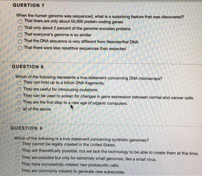 Solved QUESTION 7 When the human genome was sequenced, what | Chegg.com