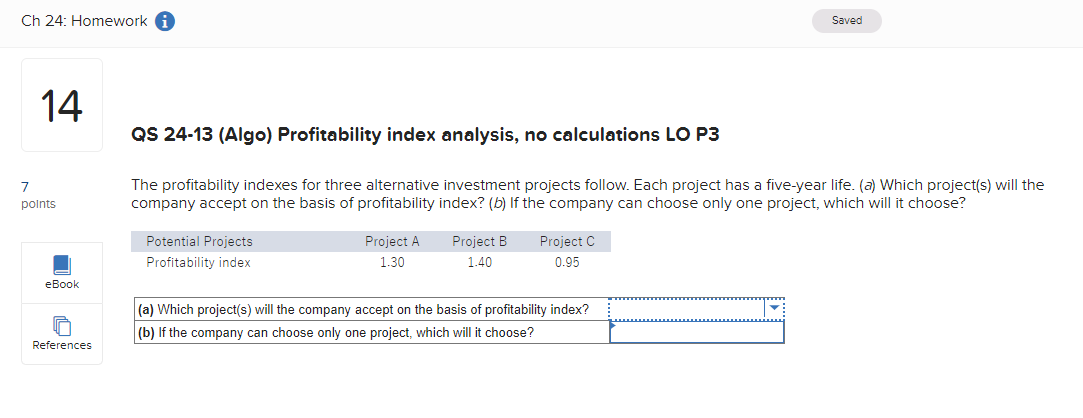 Solved QS 24-13 (Algo) Profitability index analysis, no | Chegg.com
