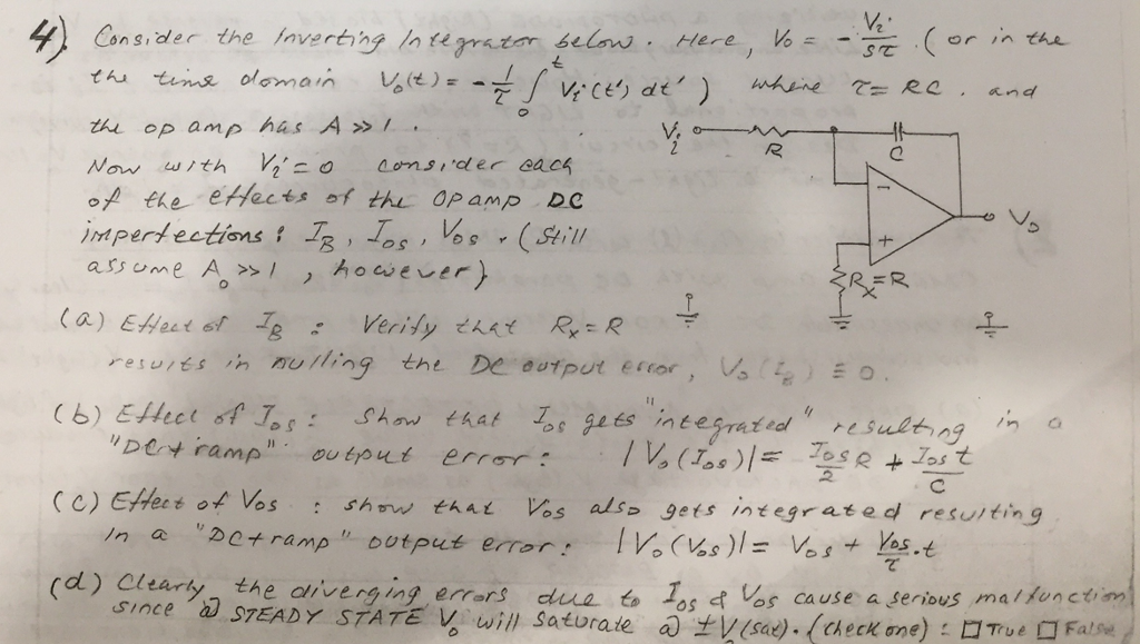 Solved Consider the inverting integrator below. Here, Vo = | Chegg.com