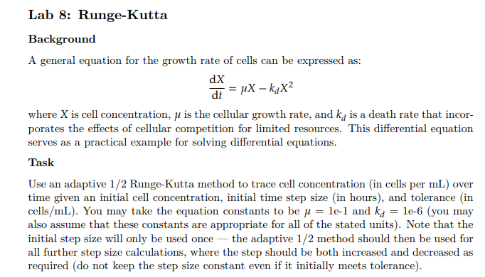 Lab 8: Runge-Kutta Background A general equation for | Chegg.com