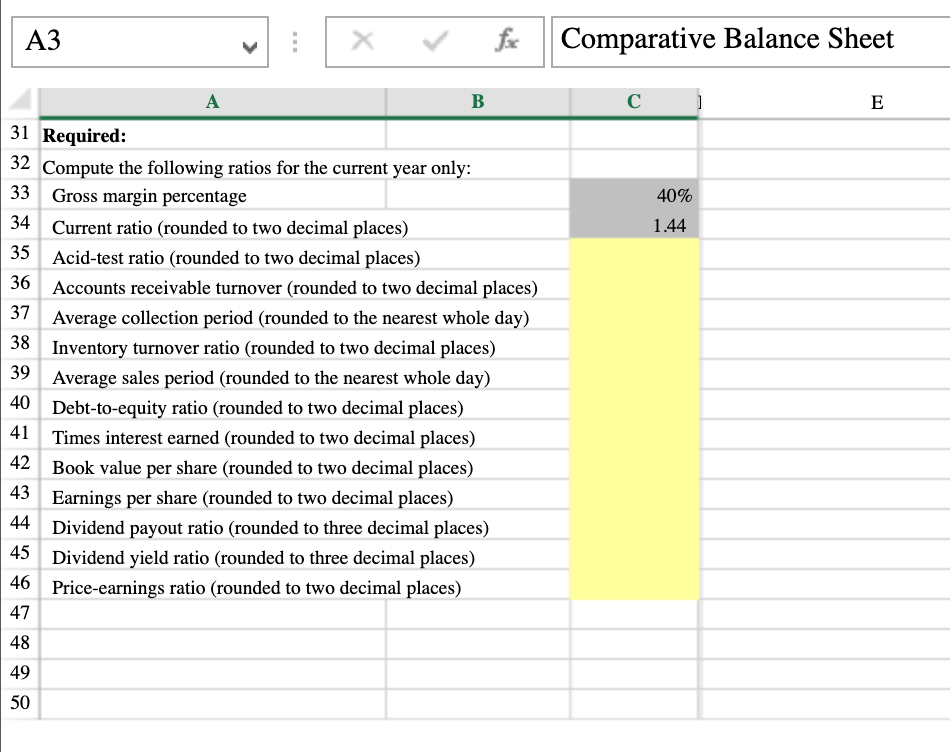 Solved Calculating Select Financial Ratios using Excel's | Chegg.com