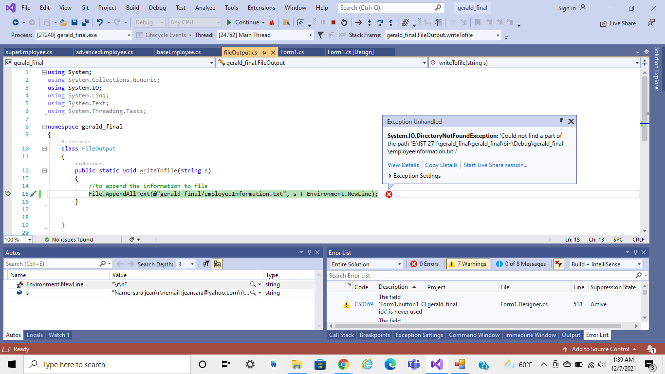 Solved C# Help: I am trying to make a path for my text file | Chegg.com
