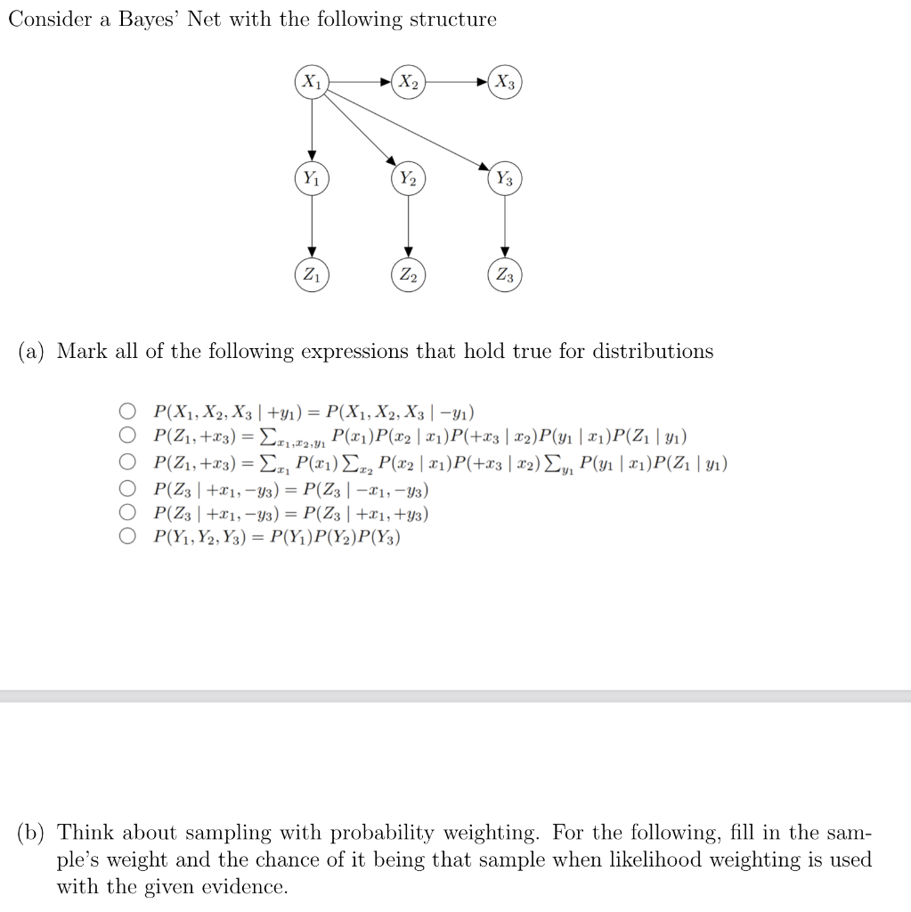 Solved Consider a Bayes' Net with the following structure | Chegg.com