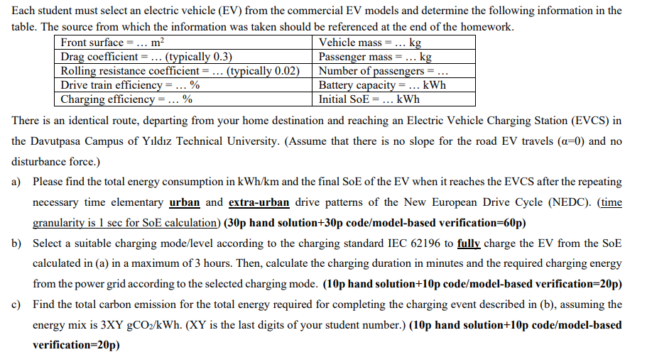 Solved Each student must select an electric vehicle (EV) | Chegg.com