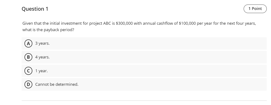 Solved Given that the initial investment for project ABC is | Chegg.com