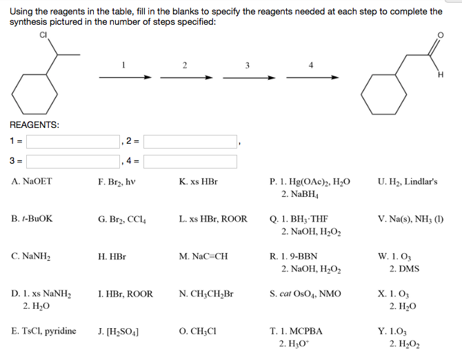 Solved Using the reagents in the table, fill in the blanks | Chegg.com