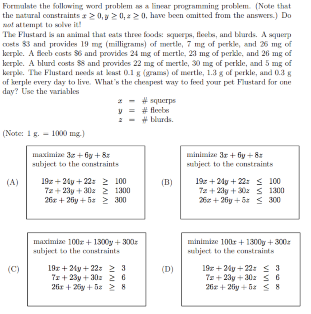 Solved Formulate the following word problem as a linear | Chegg.com