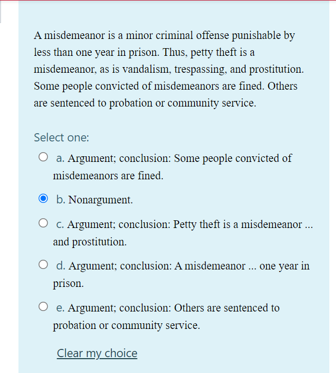 A misdemeanor is a minor criminal offense punishable | Chegg.com