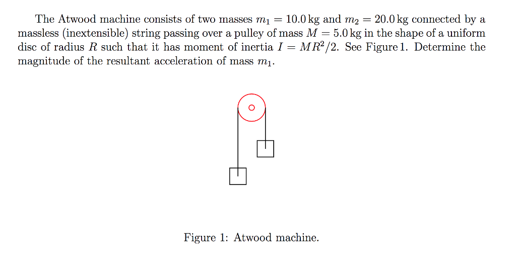 Solved The Atwood machine consists of two masses m1 = 10.0 | Chegg.com