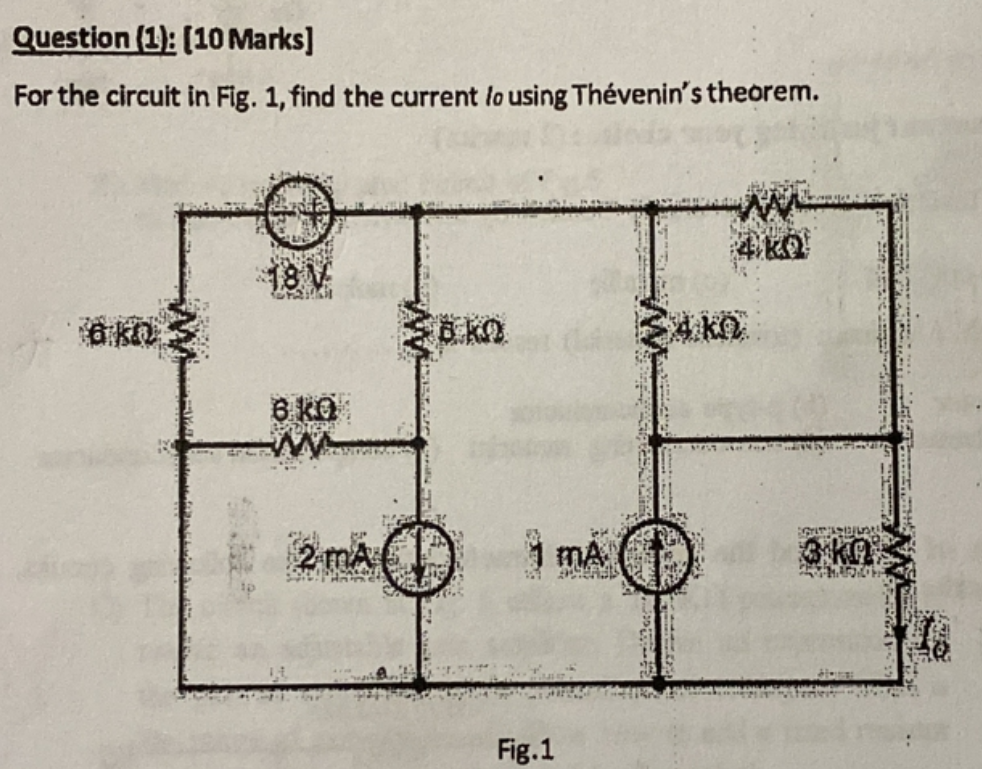 Solved For the circuit in Fig. 1, find the current lo using | Chegg.com