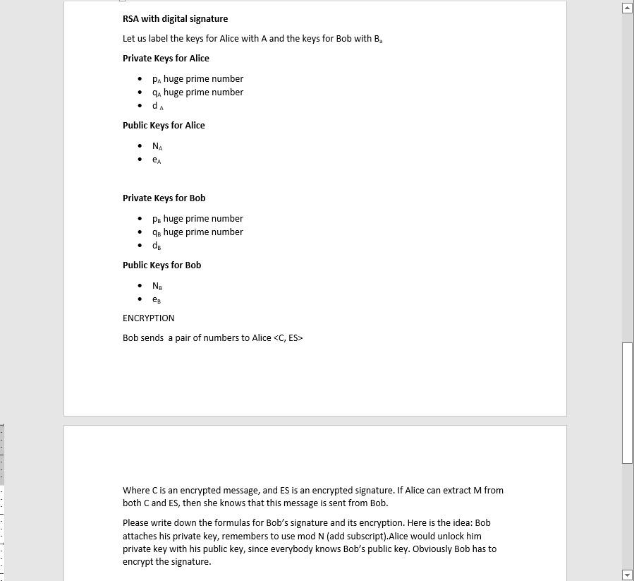 Solved RSA with digital signature Let us label the keys for | Chegg.com