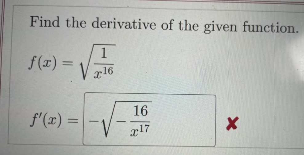 Solved Find the derivative of the given function. | Chegg.com