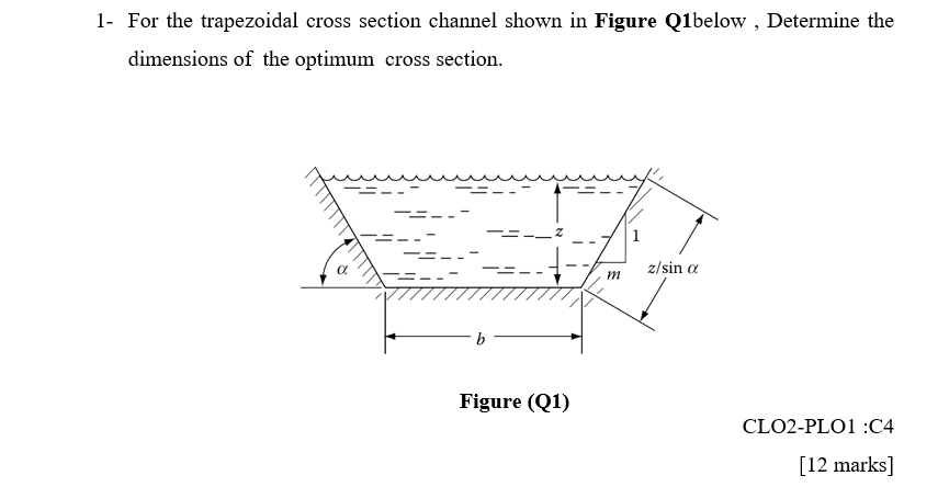Solved 1. For the trapezoidal cross section channel shown in | Chegg.com