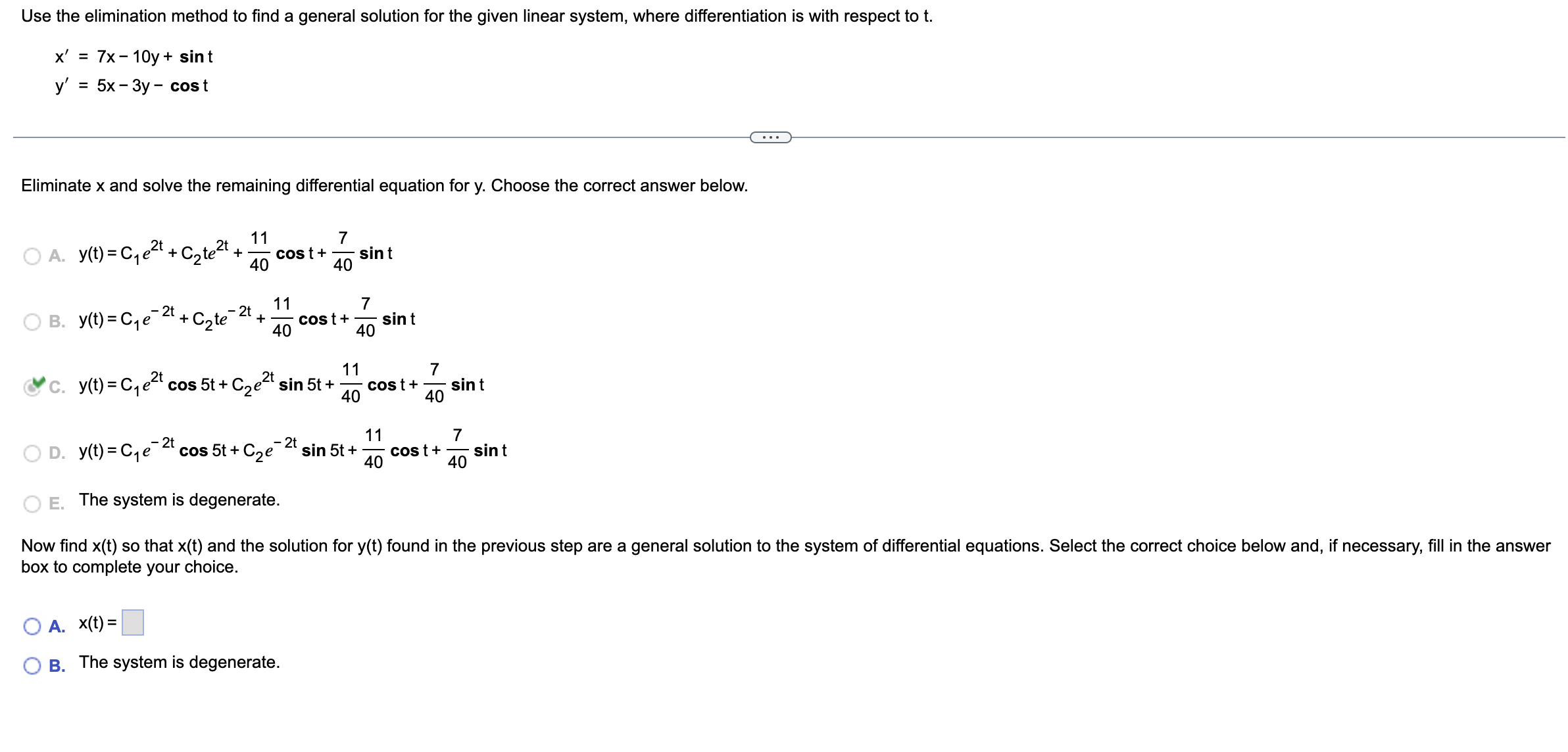 Solved Use the elimination method to find a general solution | Chegg.com
