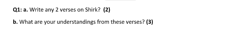 Solved Q1: a. Write any 2 verses on Shirk? (2) b. What are | Chegg.com