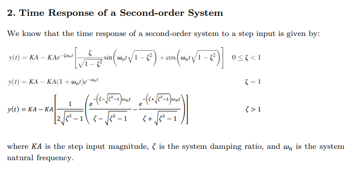 Solved Problem 2. For a unit step input and considering a | Chegg.com