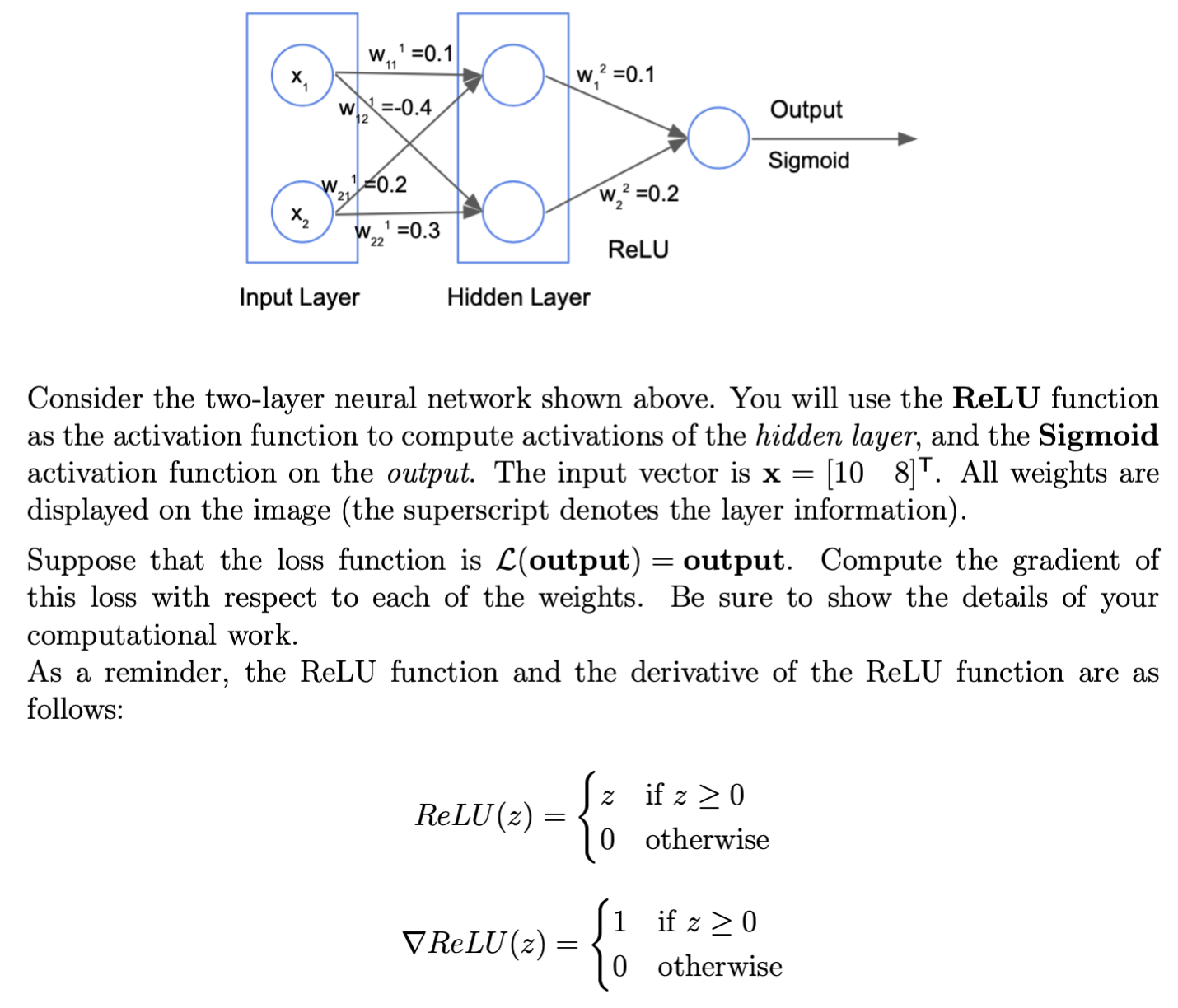 Solved Consider the two-layer neural network shown above. | Chegg.com