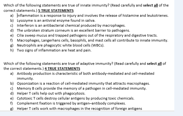 Solved Which of the following statements are true of innate | Chegg.com