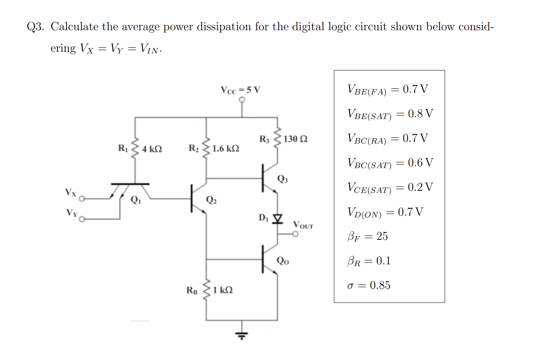 Solved Q3. ﻿Calculate the average power dissipation for the | Chegg.com