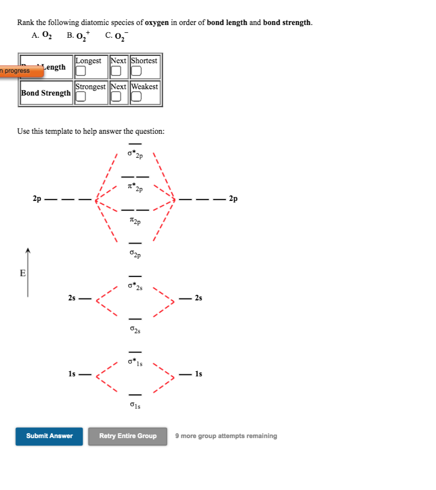Solved Rank the following diatomic species of oxygen in | Chegg.com