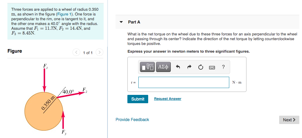 Solved Three forces are applied to a wheel of radius 0.350 | Chegg.com