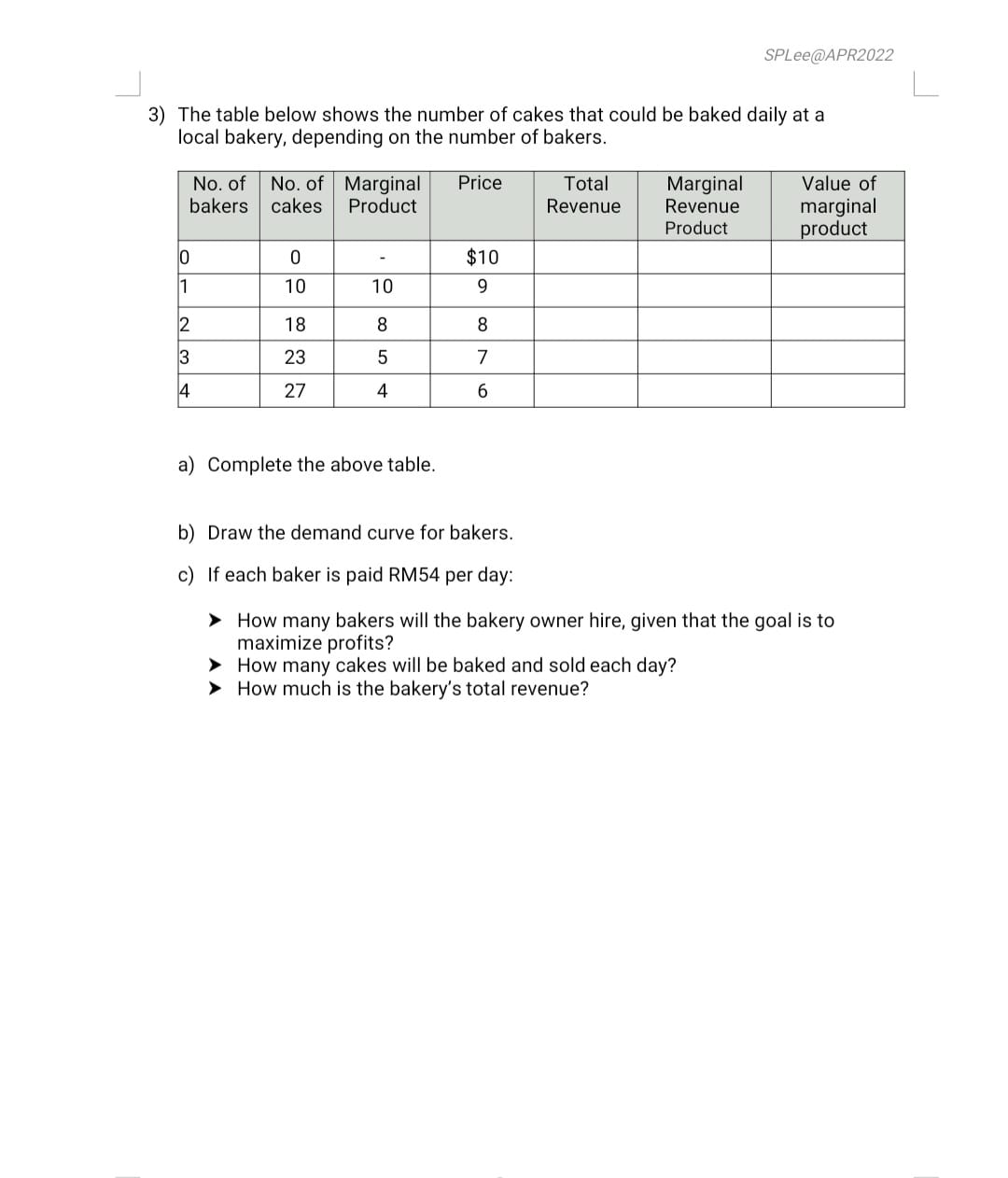 Solved 3) The table below shows the number of cakes that | Chegg.com