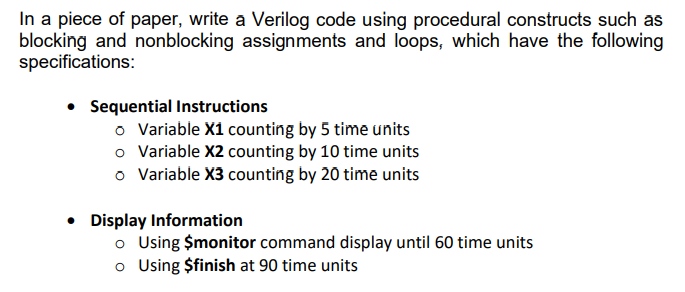 Solved In a piece of paper, write a Verilog code using | Chegg.com