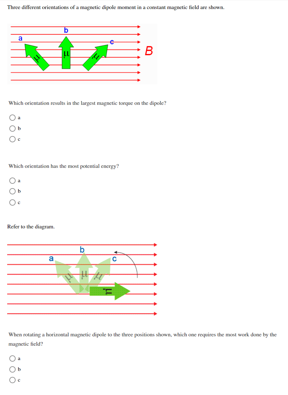 Solved Three different orientations of a magnetic dipole | Chegg.com
