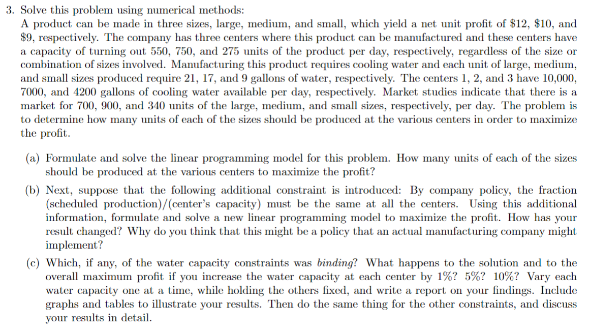 Solved Solve this problem using numerical methods:A product | Chegg.com