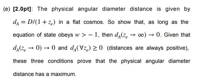 Solved E [2 0pt] The Physical Angular Diameter Distance Is