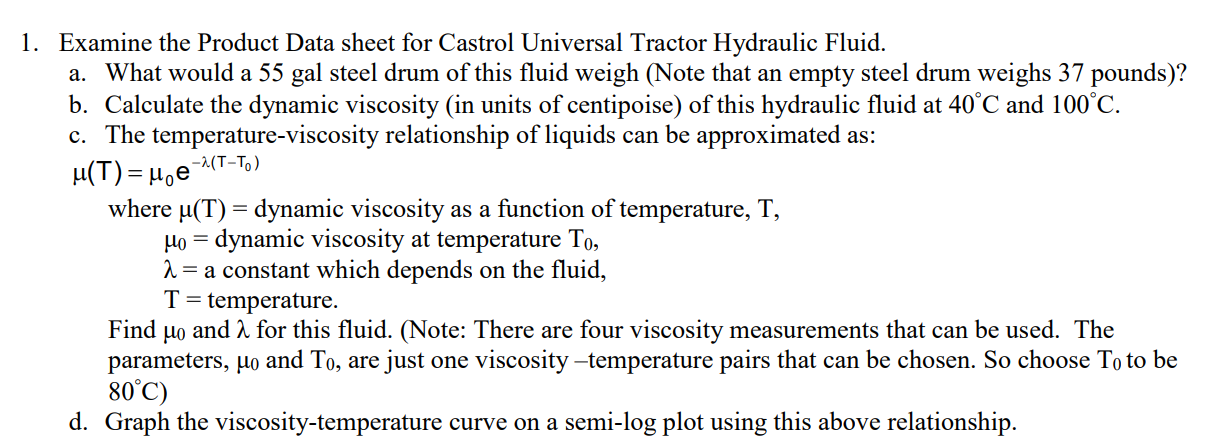 Solved Examine the Product Data sheet for Castrol Universal | Chegg.com