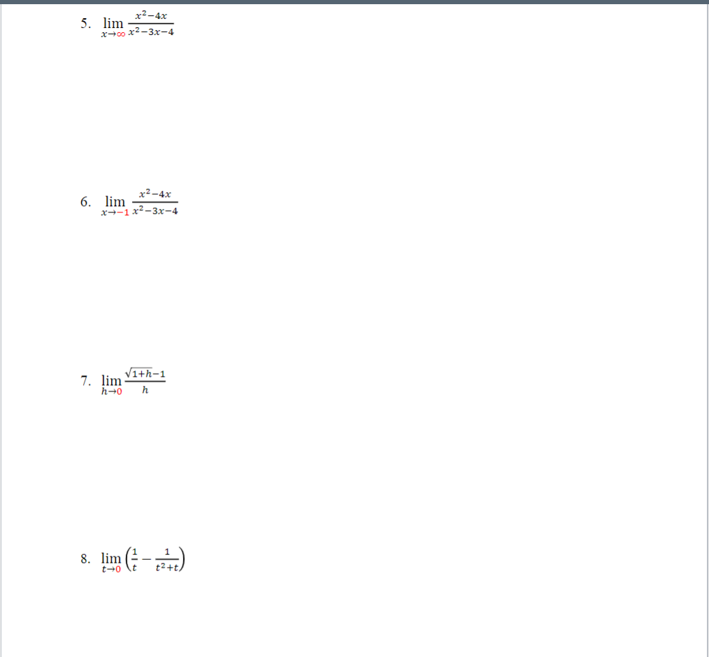 Solved 5. li lim x2 - 4x x+00.x2-3x-4 6. x2-4x lim- x>-1 | Chegg.com