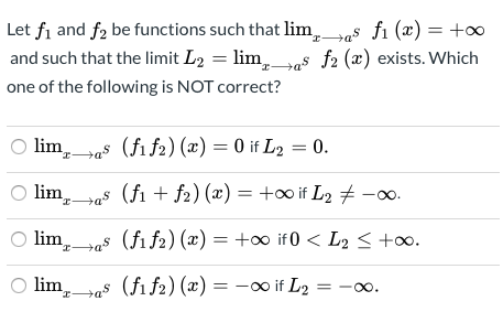 Solved Let fi and f2 be functions such that lim e s f1 (2) = | Chegg.com