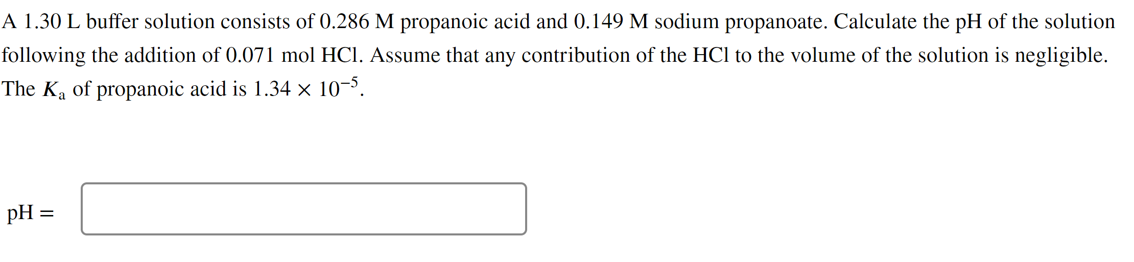 Solved A 1.30 L buffer solution consists of 0.286M propanoic | Chegg.com