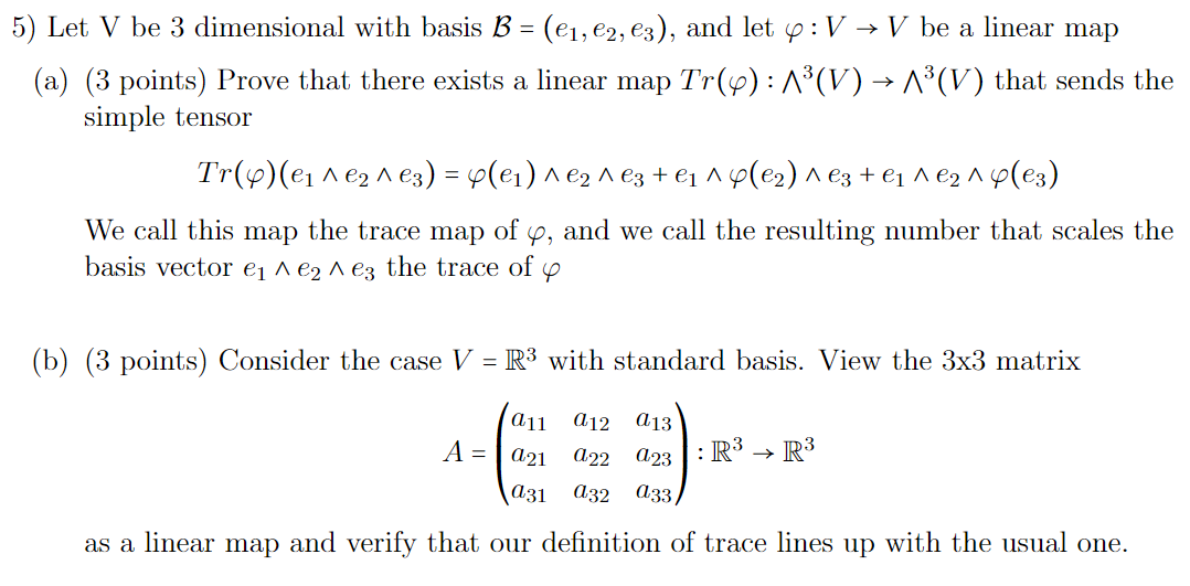 Solved 5) Let V be 3 dimensional with basis B=(e1,e2,e3), | Chegg.com