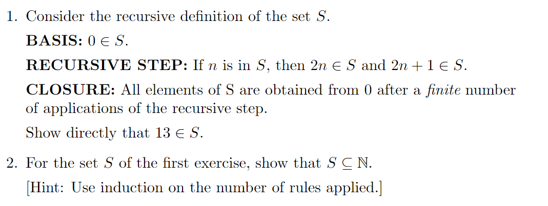 Solved 1. Consider the recursive definition of the set S. | Chegg.com