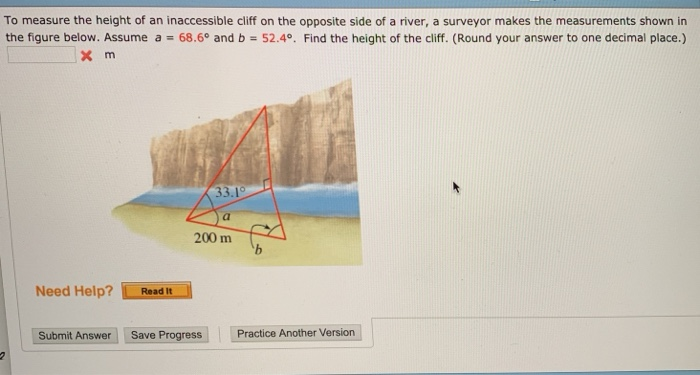 Solved To measure the height of an inaccessible cliff on the | Chegg.com
