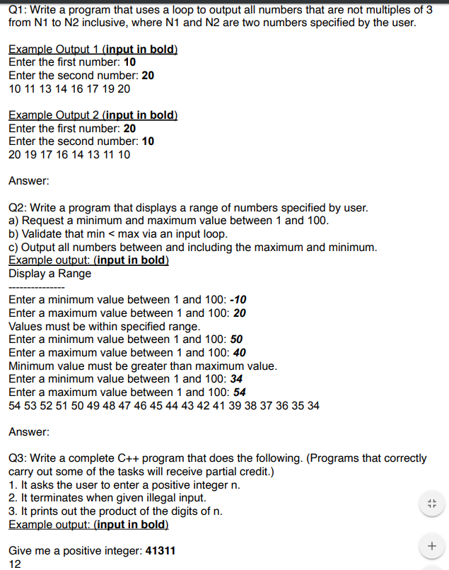 Solved Q1 Write A Program That Uses A Loop To Output All 9462