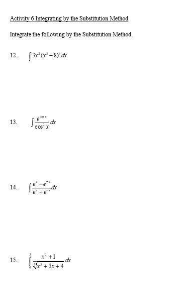 Solved Activity 6 ﻿Integrating by the Substitution | Chegg.com