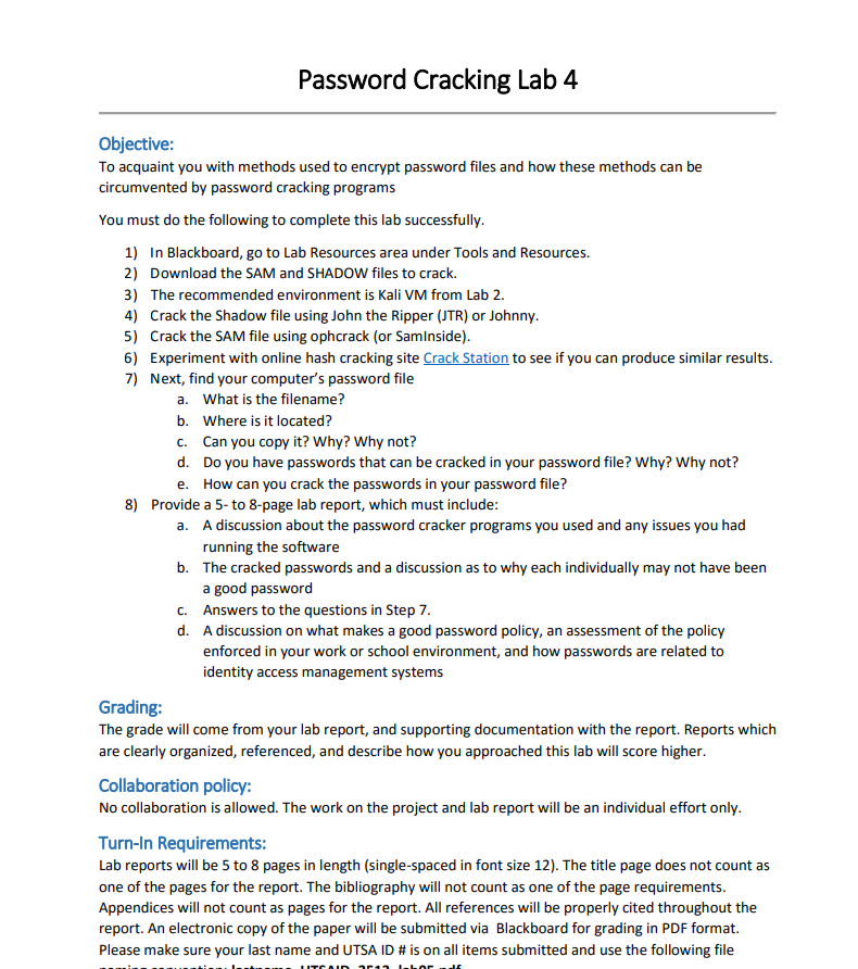 Solved Password Cracking Lab 4 Objective To acquaint you | Chegg.com