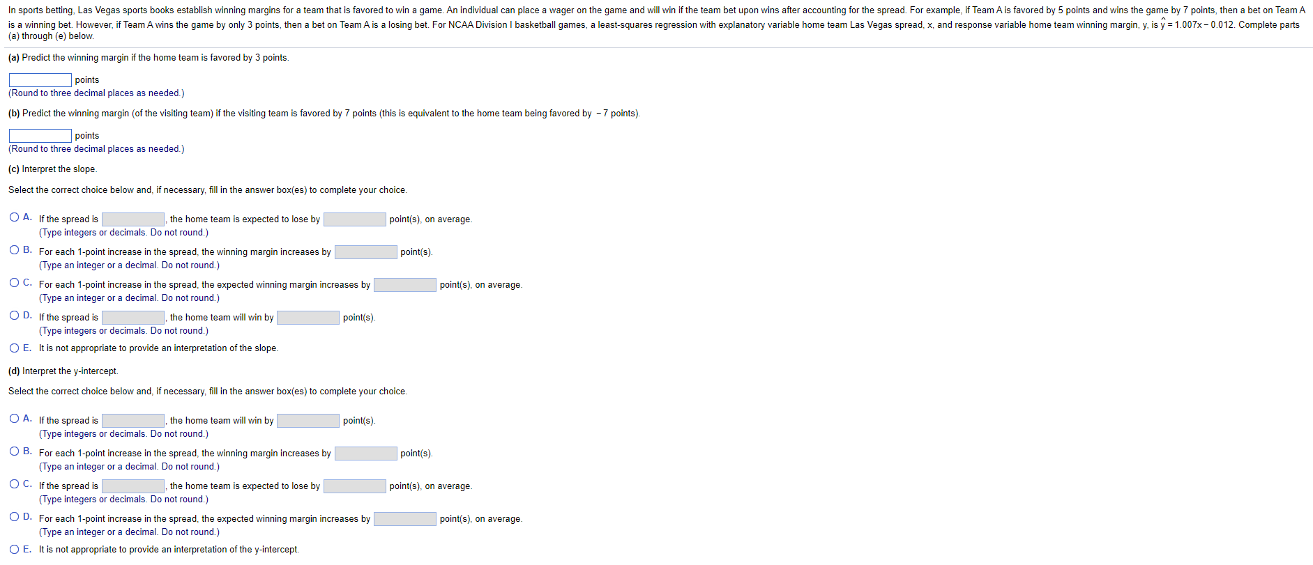Solved (a) through (e) below. (a) Predict the winning margin | Chegg.com