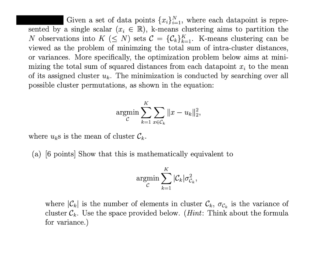 Solved Given a set of data points {x;}^1, where each | Chegg.com