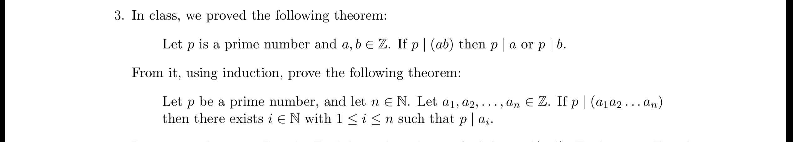 Solved 3. In class, we proved the following theorem: Let p | Chegg.com