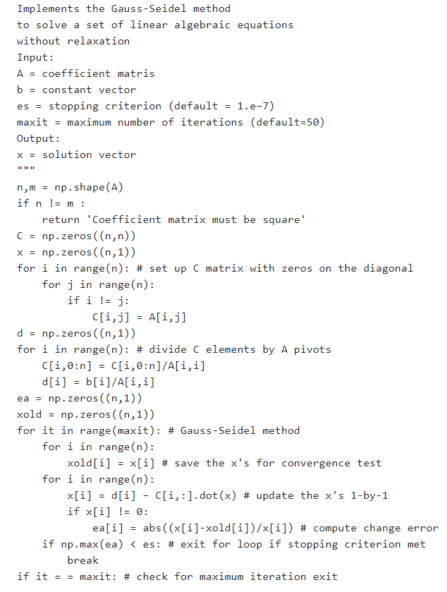 Solved x[i]=d[i]−C[i,:]⋅dot(x)# update the x's 1-by-1 if | Chegg.com